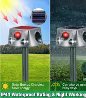 China Running Deer Ultrasonic Solar Animal Repeller For Yard 6 Modes Repellent With Motion Sensor & Flashing Light for sale