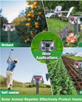China Running Deer Ultrasonic Solar Animal Repeller For Yard 6 Modes Repellent With Motion Sensor & Flashing Light for sale