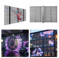 China P10.4mm LED Mesh Display Glass Window LED Mesh Facade High Brightness Easy Maintenance for sale
