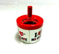 China Round Printed Cigar Tin Box , Offset printing Handle Metal Ash Tray for sale