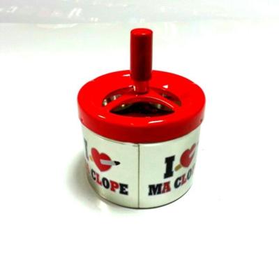 China Round Printed Cigar Tin Box , Offset printing Handle Metal Ash Tray for sale