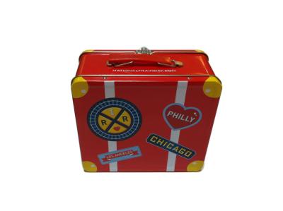 China Printed Cartoon Metal Lunch Tin Plate Box With Handle / Tin Container for sale