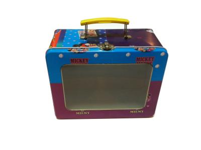 China PVC Window Metal Tin Lunch Box Cartoon Colorful Hinge With Handle for sale