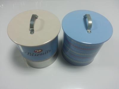 China Painted Metal Tin Cookie Containers With Handle On Lid, Thickness 0.25mm for sale