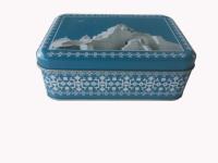 China Blue Cookie Metal Tin Container , Eco-friendly Square Tin Box for sale