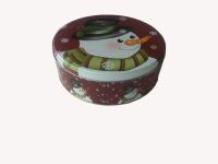 China 2017 XMAS Round Tin Cookie Containers , Diameter 200mm,Height 80mm ,Gold Color Inside for sale