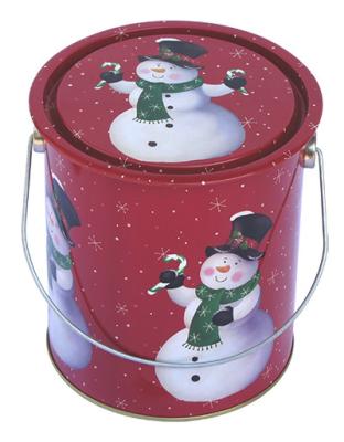 China Christmas Holiday Tin Container , Food Grade With Metal Handle , Dia110xH130mm for sale