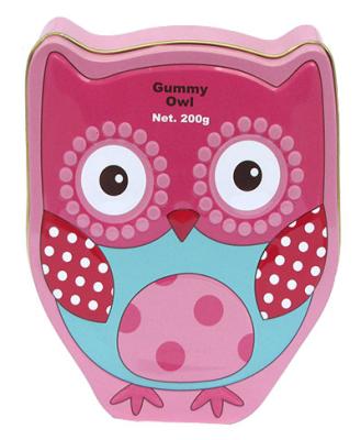 China Gummy Owl Tin Container With Embossment , Food Grade Metal Box ,Looks Awesome and Vivid ,Spot Color Printing and Vanish for sale