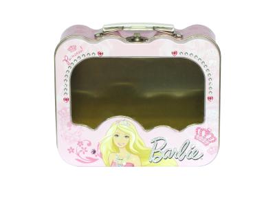 China Metal Lunch Tin Container With PET Window And Handle , Gift Canister for sale