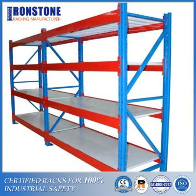 China Long Span Steel Shelving System 1500-4000mm Width with 200-800kg/Layer Capacity for Warehouse Storage for sale