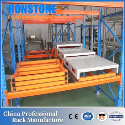 China Industrial Gravity Push-Back Rack System with 500-3000kg Capacity and 2500-15000mm Height for High-Density Storage for sale