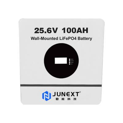 China 24V 25.6V LiFePO4 Wall Mounted Battery 100Ah 2.56KWh Home Solar Energy Storage System with 6000 Cycle Life for sale