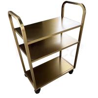 China Titanium Gold Stainless Steel Metal Fabrication Brushed Finished Restaurant Hand Push Dining Trolley for sale