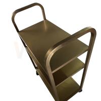 China Titanium Gold Stainless Steel Metal Fabrication Brushed Finished Restaurant Hand Push Dining Trolley for sale