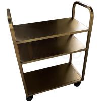 China Titanium Gold Stainless Steel Metal Fabrication Brushed Finished Restaurant Hand Push Dining Trolley for sale