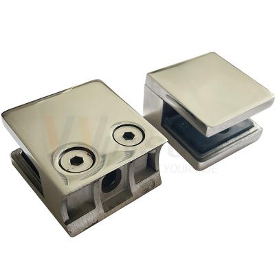 China SS 304 316 Satin Mirror Flat Round Bottom Handrail Fittings 45mmx45mmx25mm Square Stainless Steel Glass Clamp for sale