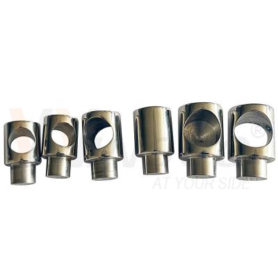China Handrail Fittings SUS 304 316 Mirror Satin Blind Passant Hole Stainless Steel Cross Bar Holder For Round Tube for sale