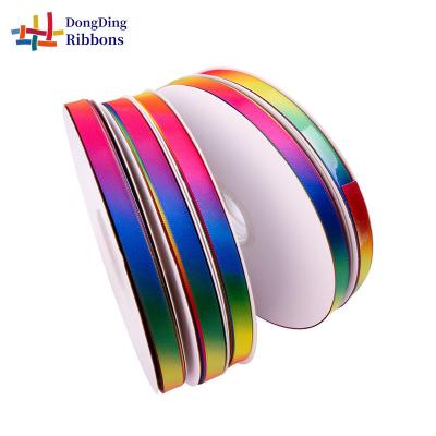 China Custom 1 Inch Satin Ribbon Printed Rainbow Polyester Ribbon for Packing Gift Wholesale for sale