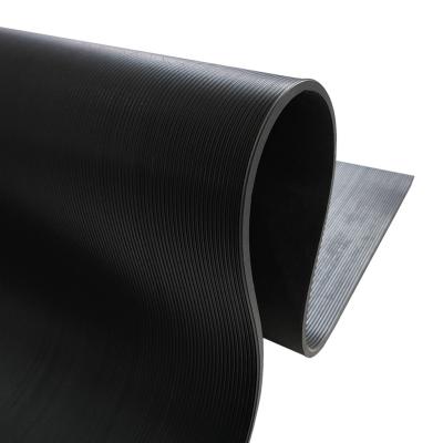 China Anti Slip Black Garage Rubber Mat Flooring Custom Pattern Corrugated Fine Ribbed Grooved Coin Rubber Sheet for sale