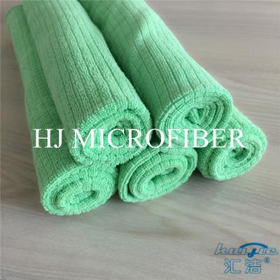China Green Color Weft Knitted 80% Polyester 20% Polyamide Small grid shaped cleaning cloth towel for sale