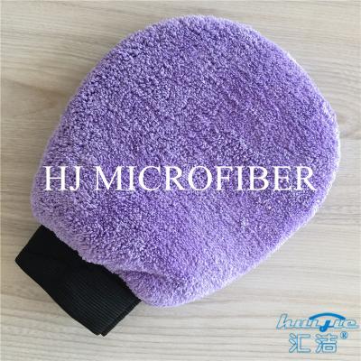 China Purple Microfiber Super Absorbent Car Cleaning Cloth Towel Coral Fleece Car Hand Gloves for sale