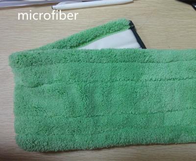 China Microfiber Dust Mop 13*51cm Fold Green Coral Fleece Backing White  Wet Mop Pads for sale