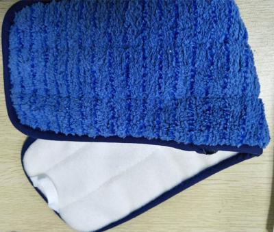 China Microfiber 13*47cm Scrubber Rigid Wire Blue Piping Coral Fleece Wet Mop Pads for sale