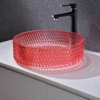 China Crystal Glass Red Hand Wash Basin Bathroom Vessel Sinks for sale