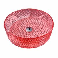 China Crystal Glass Red Hand Wash Basin Bathroom Vessel Sinks for sale