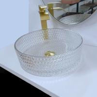 China 10 Inch Glass Wash Basin Free Standing Artistic Glass Vessel Bowl With Silver Edge for sale