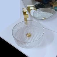 China 10 Inch Glass Wash Basin Free Standing Artistic Glass Vessel Bowl With Silver Edge for sale