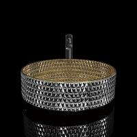 China Artistic Round Countertop Basin Unique Crystal Glass Vessel Sinks British Gold Color for sale