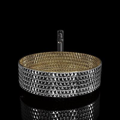 China Artistic Round Countertop Basin Unique Crystal Glass Vessel Sinks British Gold Color for sale