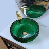 China Green Glass Vessel Basins Vanity Diamond Mordern Round Bathroom for sale