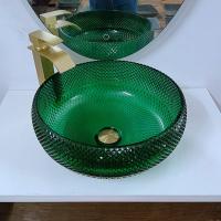 China Green Glass Vessel Basins Vanity Diamond Mordern Round Bathroom for sale