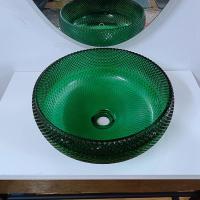 China Green Glass Vessel Basins Vanity Diamond Mordern Round Bathroom for sale