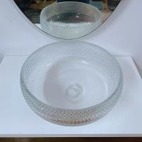 China Clear Glass Vessel Basins Crystal Round Artistic 10 Inch Vessel Sink Countertop for sale