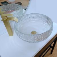 China Clear Glass Vessel Basins Crystal Round Artistic 10 Inch Vessel Sink Countertop for sale