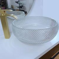 China Clear Glass Vessel Basins Crystal Round Artistic 10 Inch Vessel Sink Countertop for sale