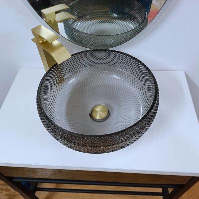 China Unique Glass Vessel Basins Grey Bathroom Grey Crystal Vanity Countertop Round for sale