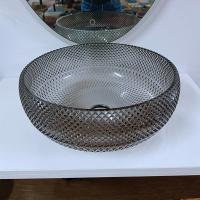 China Unique Glass Vessel Basins Grey Bathroom Grey Crystal Vanity Countertop Round for sale