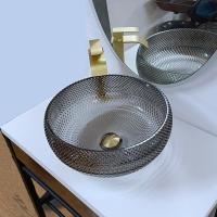 China Unique Glass Vessel Basins Grey Bathroom Grey Crystal Vanity Countertop Round for sale