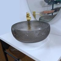 China Unique Glass Vessel Basins Grey Bathroom Grey Crystal Vanity Countertop Round for sale