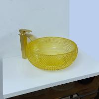 China 17.7 Inch Yellow Bathroom Sink Bowl Style 180mm 12mm Round Crystal for sale