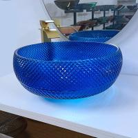 China Italian Design Blue Glass Sink Bowl 16.5 Inch Round Glass Above Counter Basin for sale