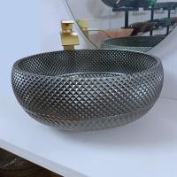 China 180mm Italian Design Silver Bathroom Sink Bowl Round Blue Table Top Counter Wash Basin for sale