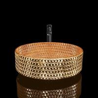 China Vanity Round Bathroom Basin Chromed Gold Diamond Shape Crystal Glass for sale