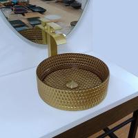 China Round Gold Glass Vessel Sink Diamond Table Top Bowl Wash Basin Crystal Bathroom for sale