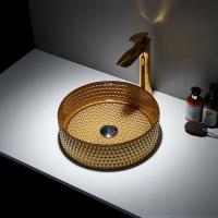 China Round Gold Glass Vessel Sink Diamond Table Top Bowl Wash Basin Crystal Bathroom for sale