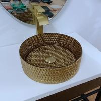 China Round Gold Glass Vessel Sink Diamond Table Top Bowl Wash Basin Crystal Bathroom for sale